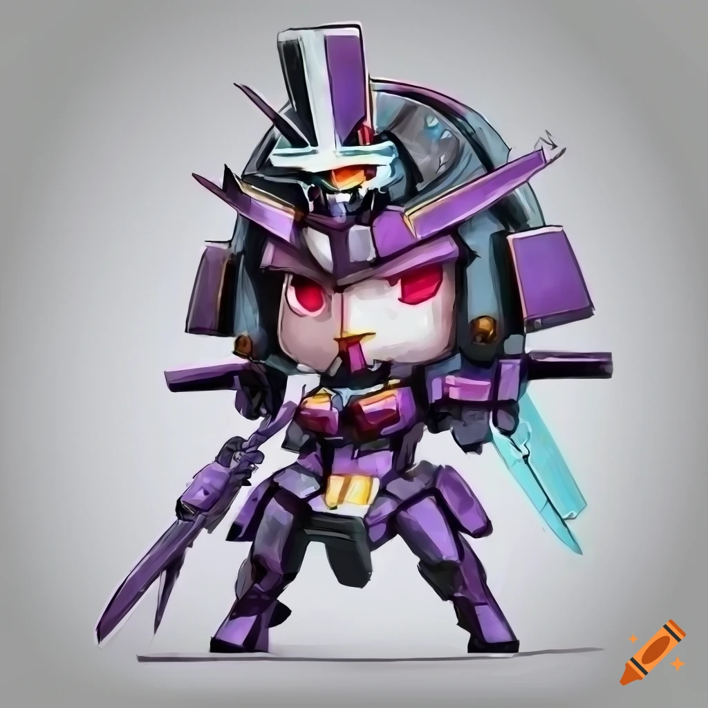 Chibi metallic robot samurai with a ghostly female vocaloid on Craiyon