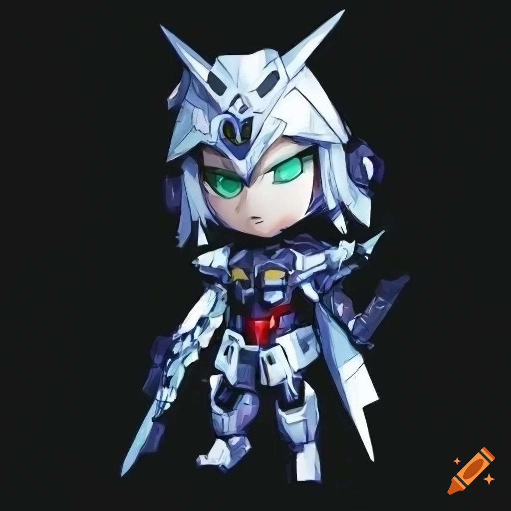 Illustration of a metallic samurai robot in chibi style on Craiyon