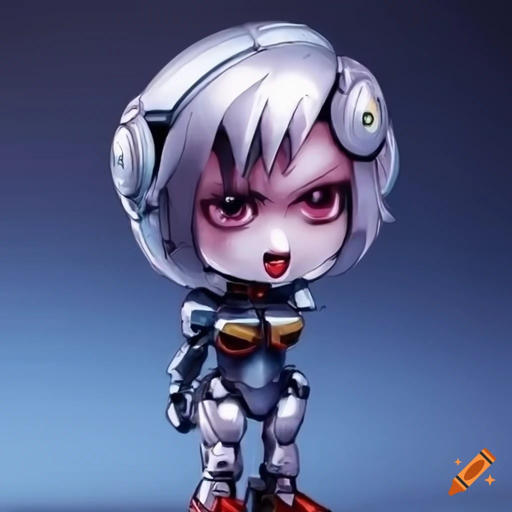 Metallic chibi gundam robot with googly eyes on Craiyon