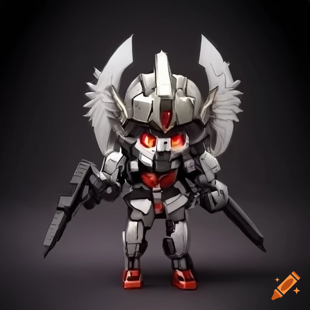 Metallic chibi gundam robot with googly eyes on Craiyon