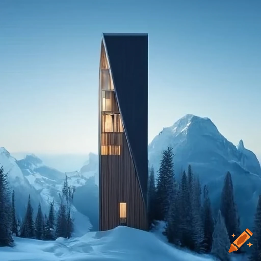 Sophisticated minimalistic mountain cabin architecture on Craiyon