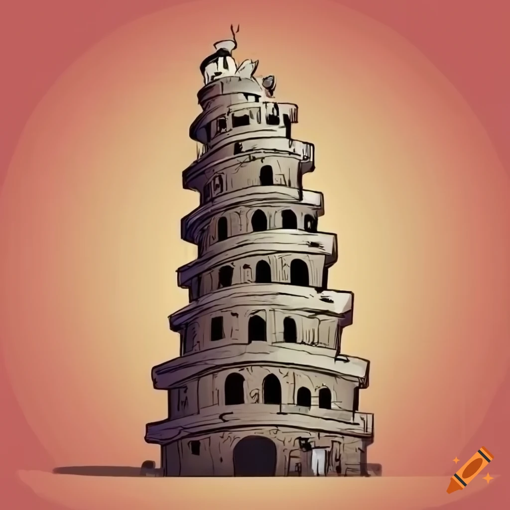 Cartoon depiction of the Tower of Babel on Craiyon
