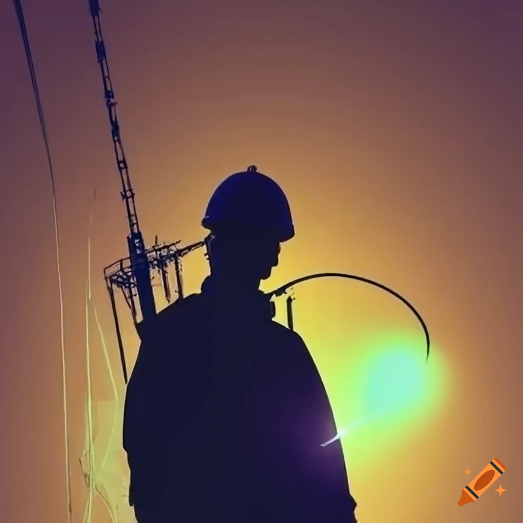 Silhouette of an engineer and a telecommunications tower on Craiyon