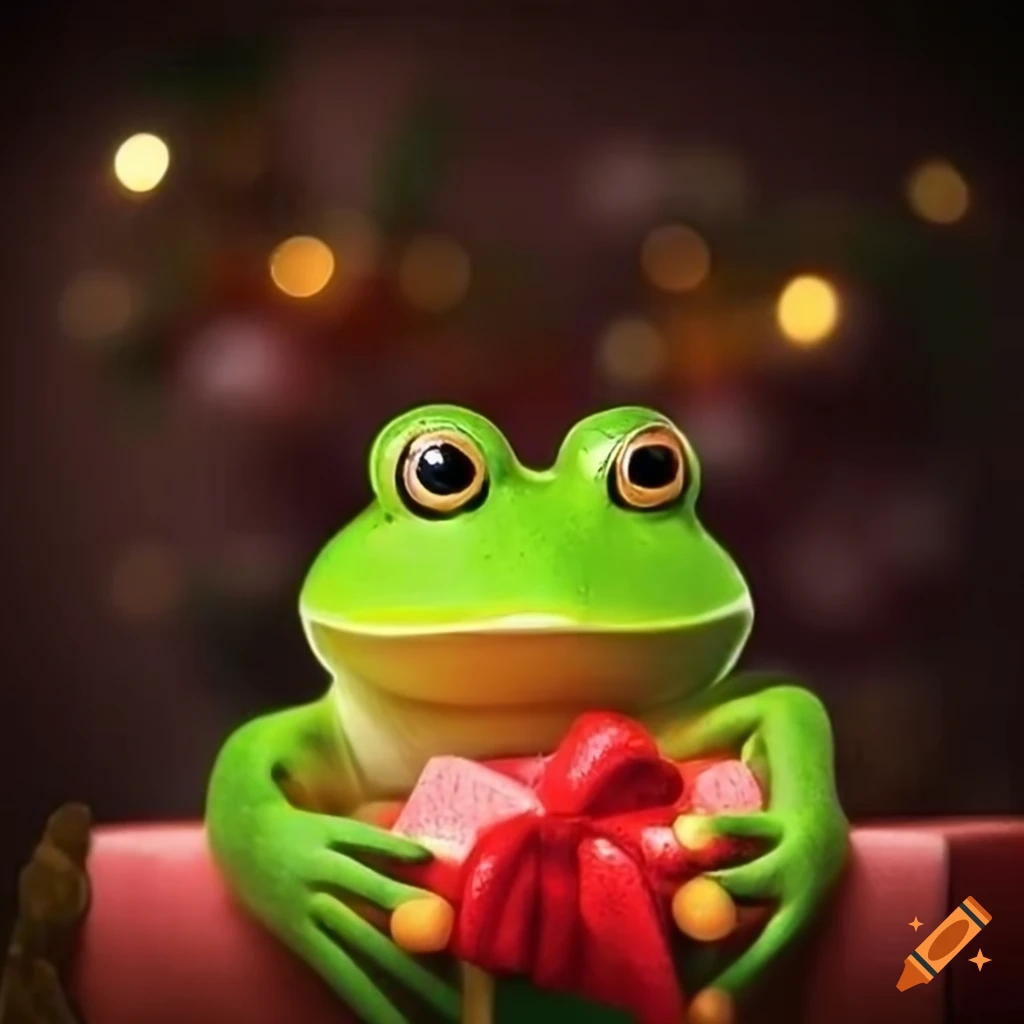 Cute christmas frog with a santa hat on Craiyon
