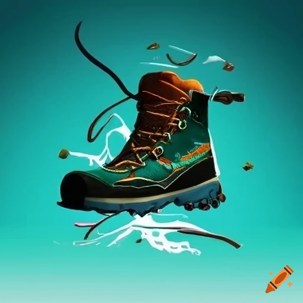 Hiking association logo featuring a shoe and river on Craiyon