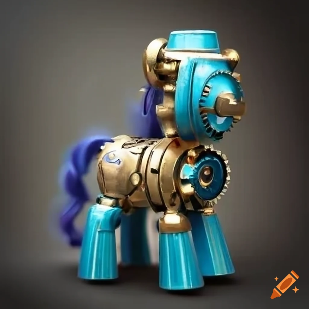 Brass clockwork robot pony with gears on Craiyon