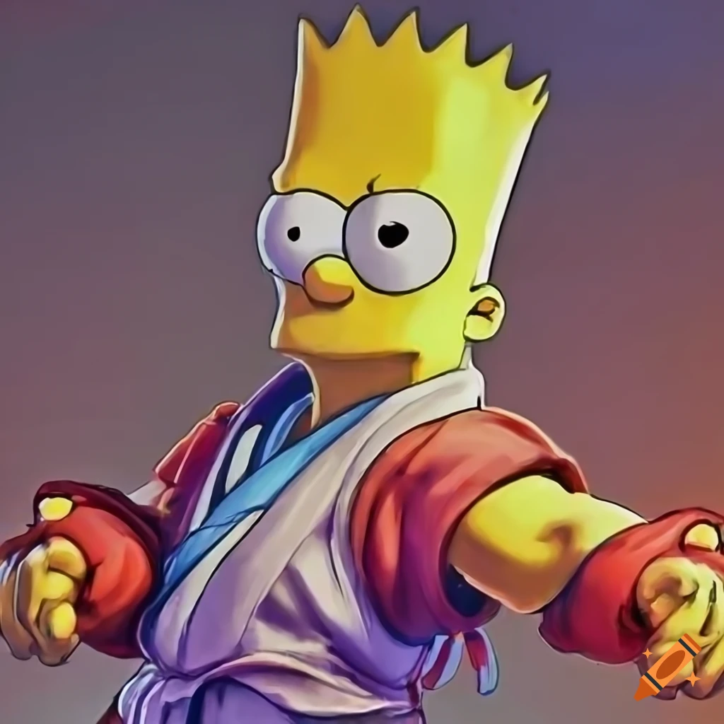 Detailed depiction of bart simpson as ken from street fighter on Craiyon