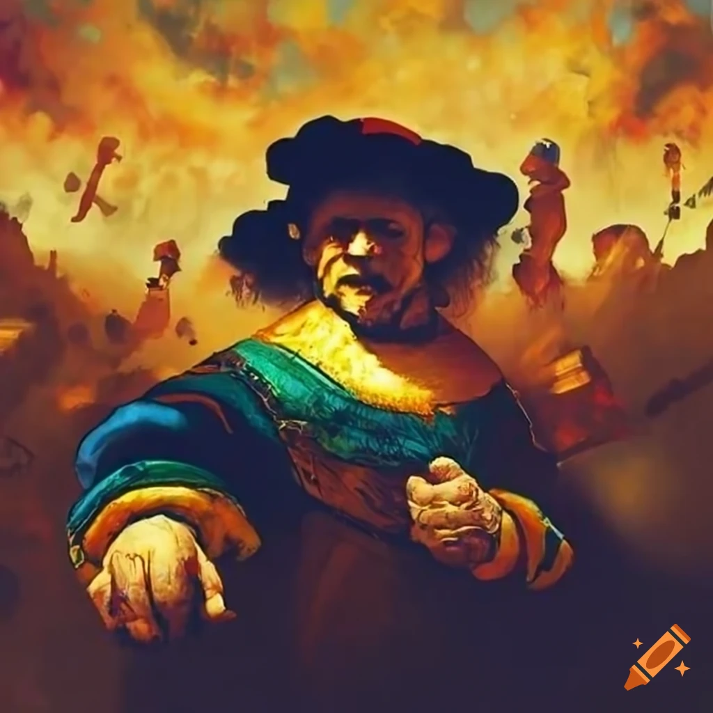 Rembrandt-style artwork of people witnessing the apocalypse on Craiyon