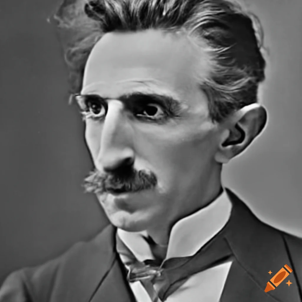 Portrait of nikola tesla with a distinctive mustache and hairstyle