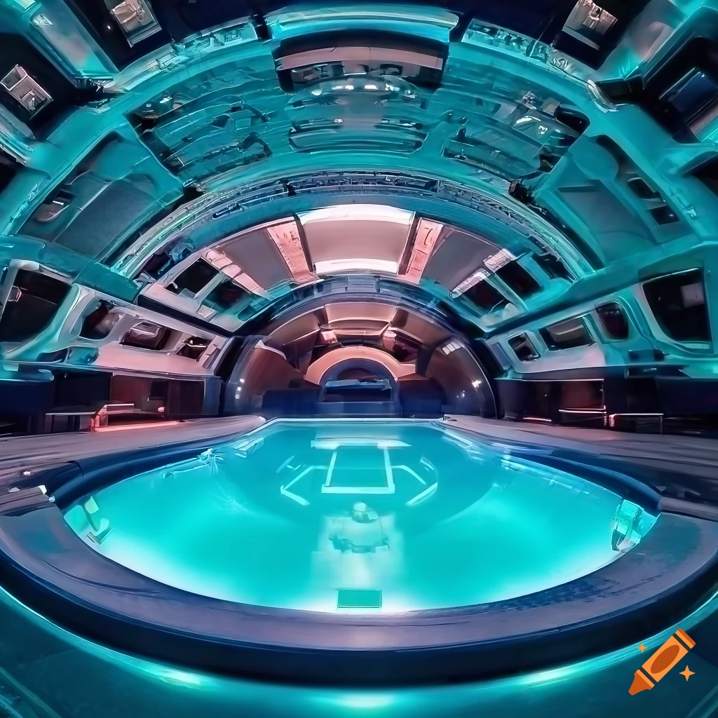 Photograph of a futuristic pool in a night city on Craiyon