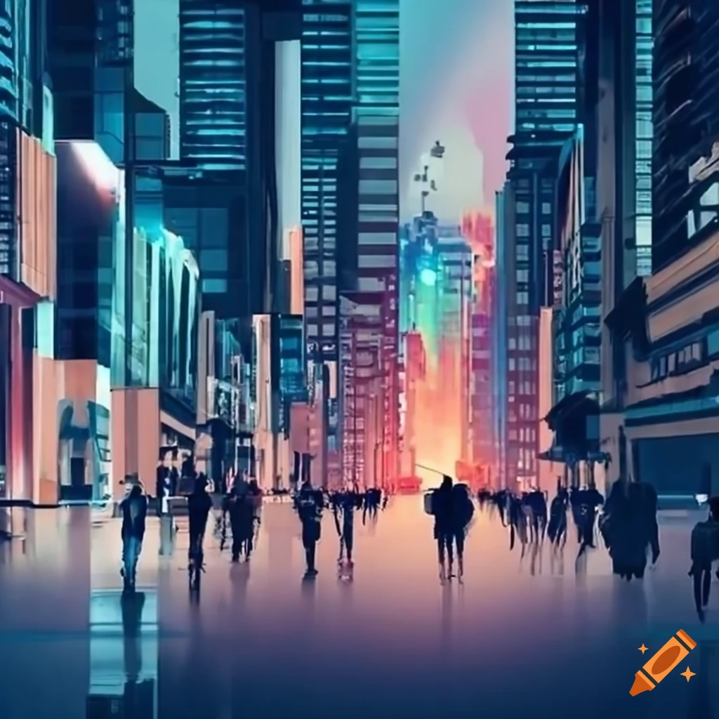 High angle view of a futuristic city street on Craiyon