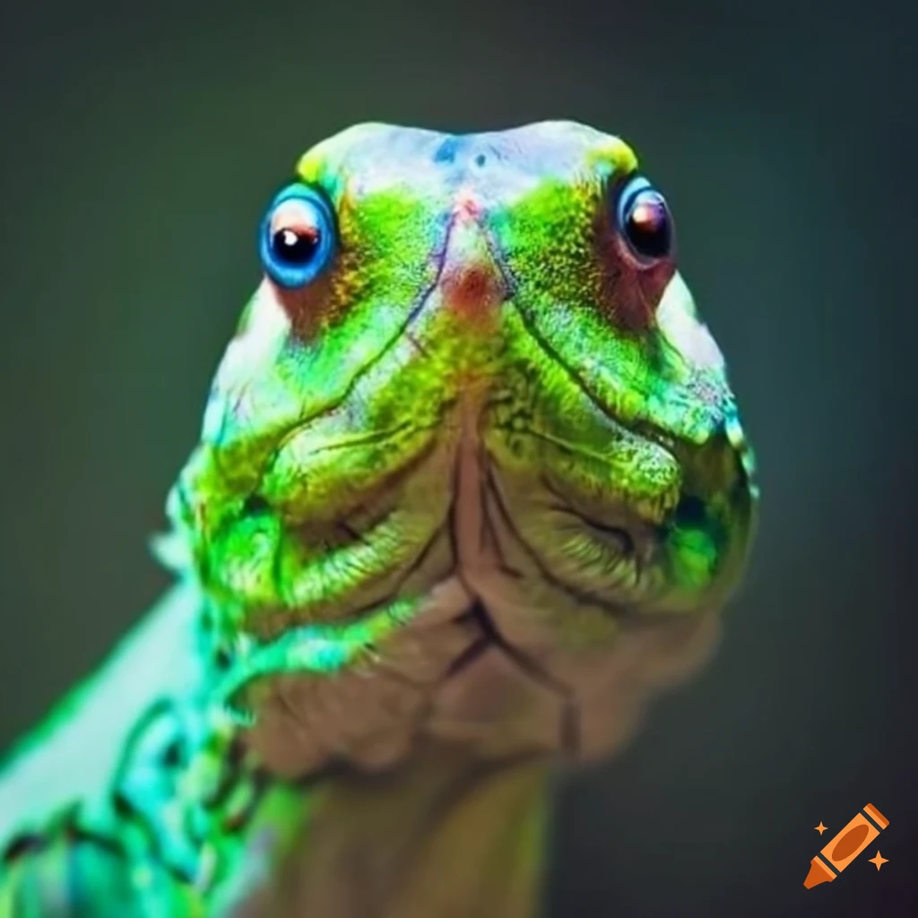 Image of a green scaly creature with 3 eyes and long toes