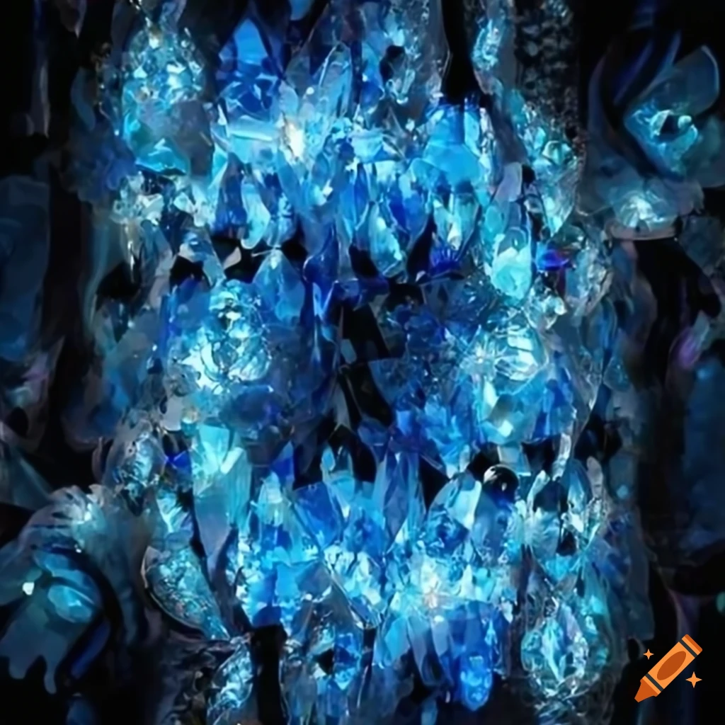 Blue abstract art with crystal-like elements on Craiyon