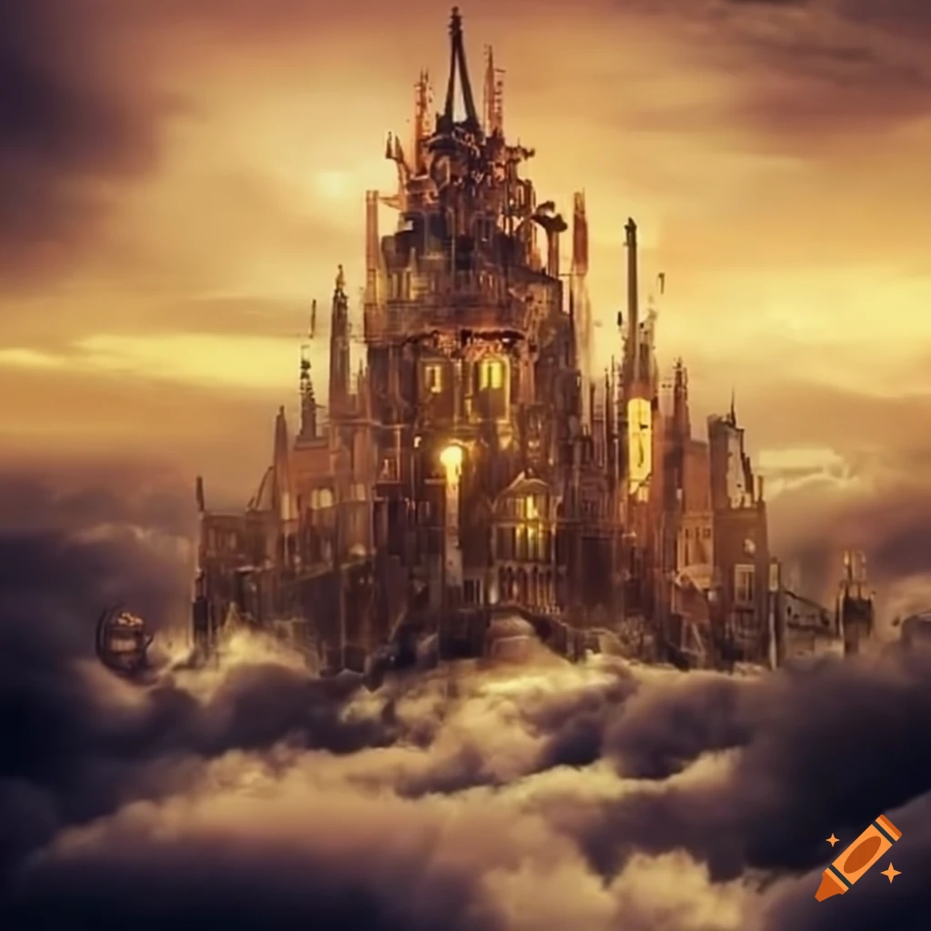 Futuristic castle floating in clouds on Craiyon