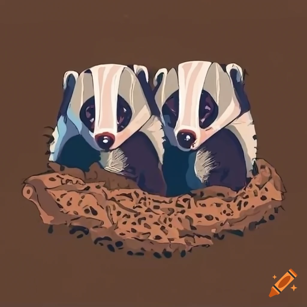 Two cute badgers peeking out of a rocky burrow on Craiyon