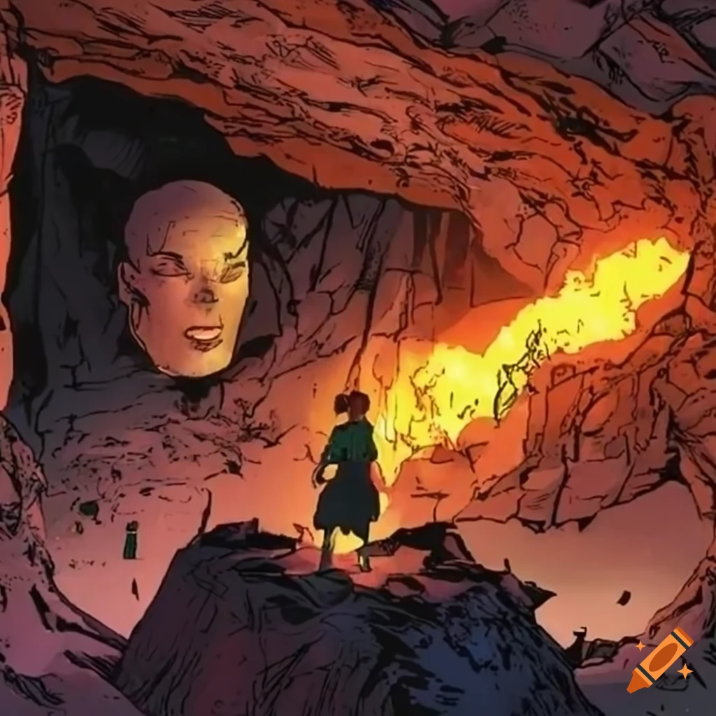 Comic-style illustration of an oracle prophesizing in a cave on Craiyon