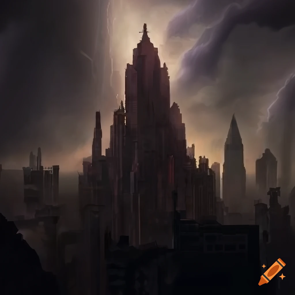 Artwork of a monstrous abomination towering over a city on Craiyon