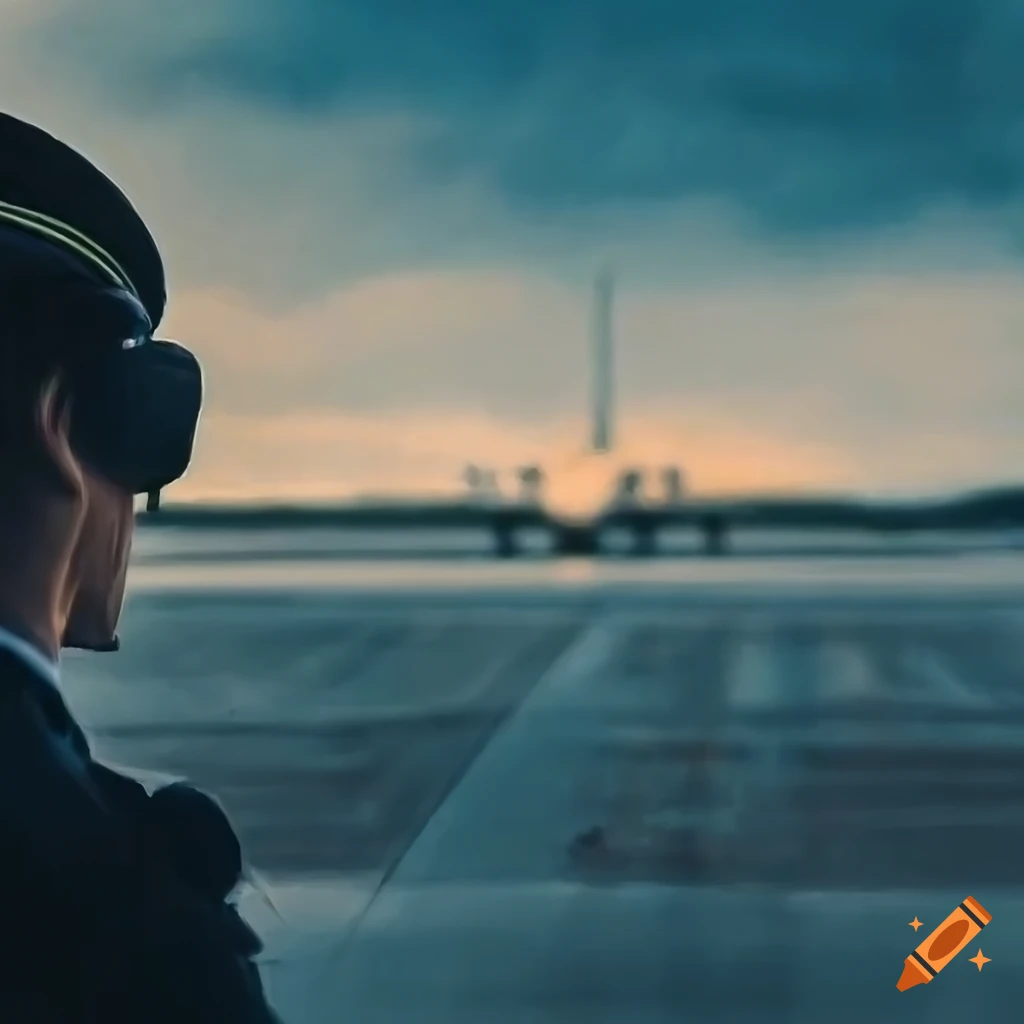 Oil painting of a pilot on an airport runway on Craiyon