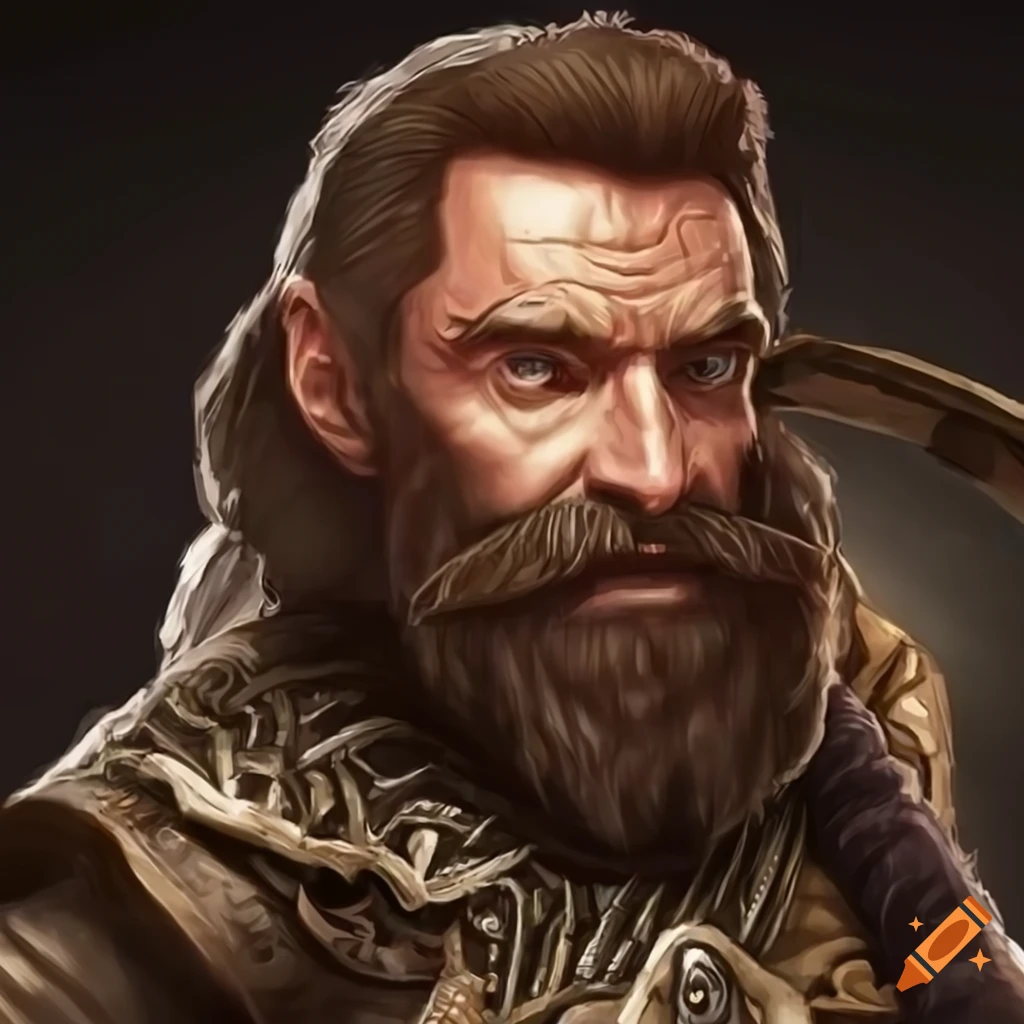 Hugh jackman as a dwarven ranger with a bow on Craiyon