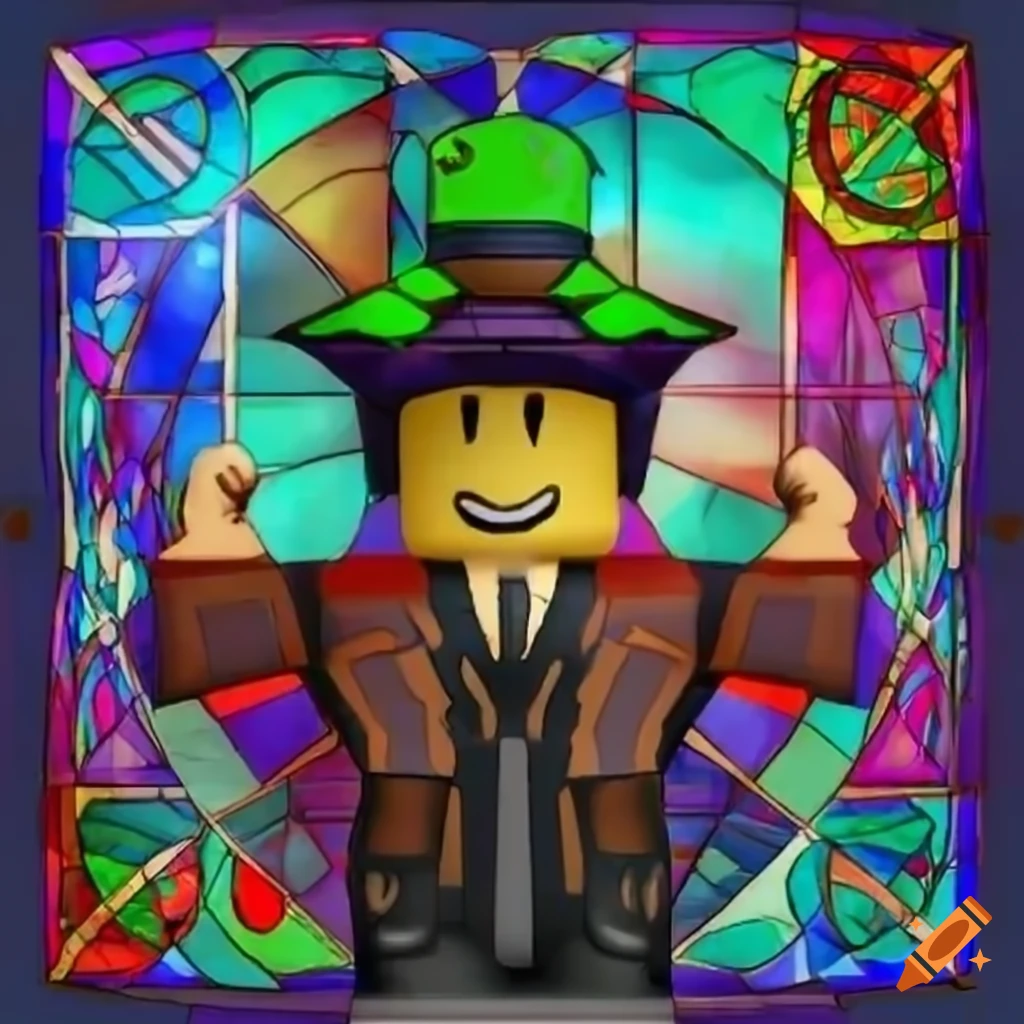 Stained glass representation of a roblox avatar