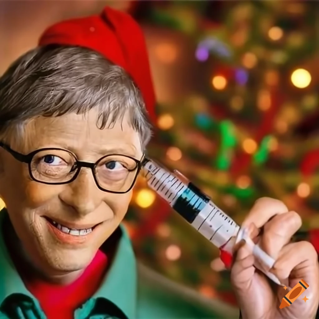 Satirical image of Bill Gates and a Christmas tree on Craiyon