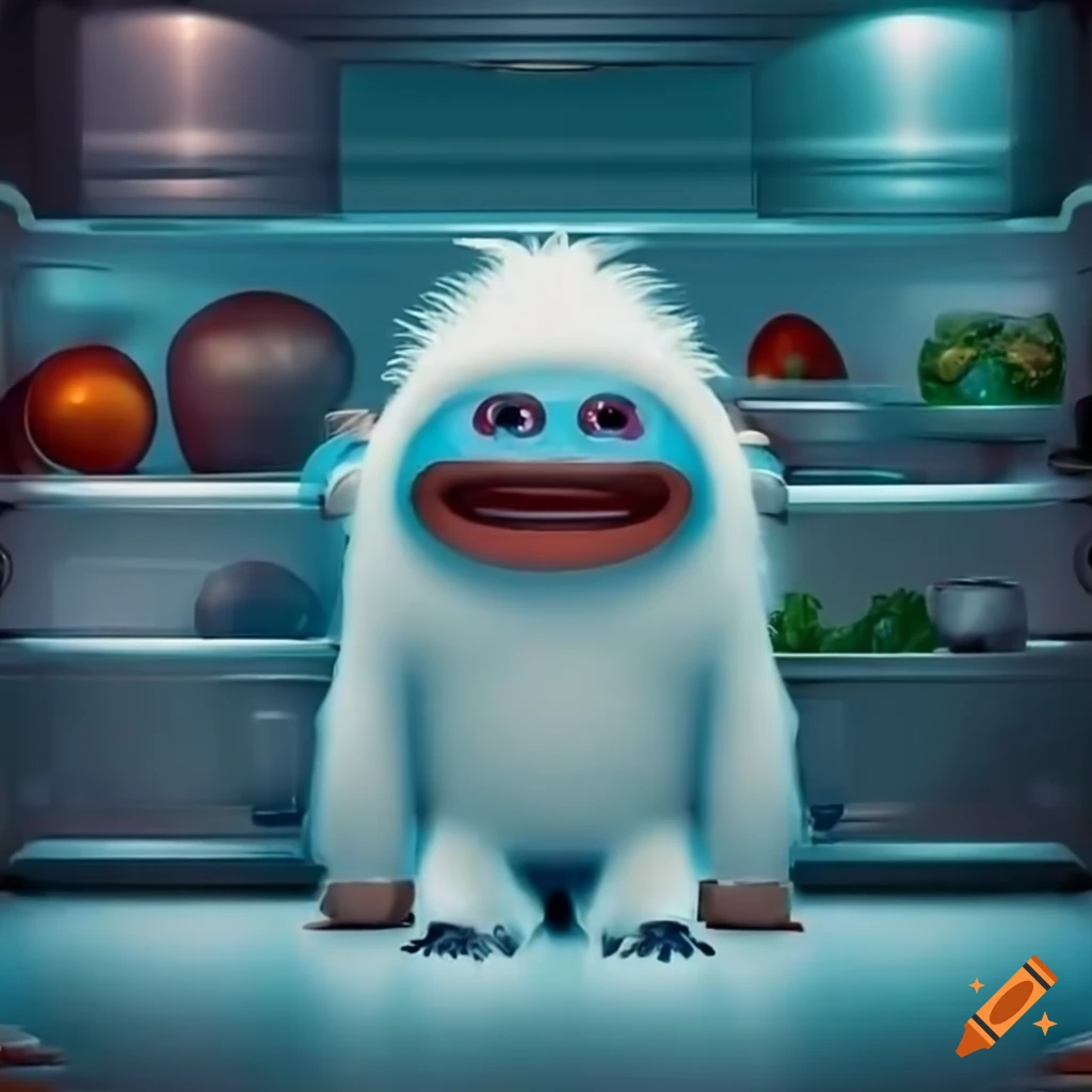 Smiling yeti inside a fridge on Craiyon