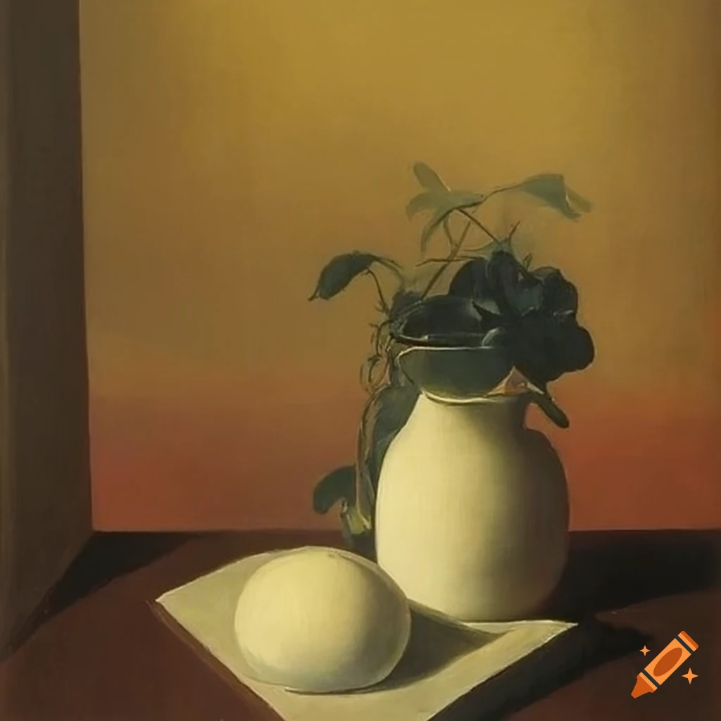 Still-life painting by magritte on Craiyon