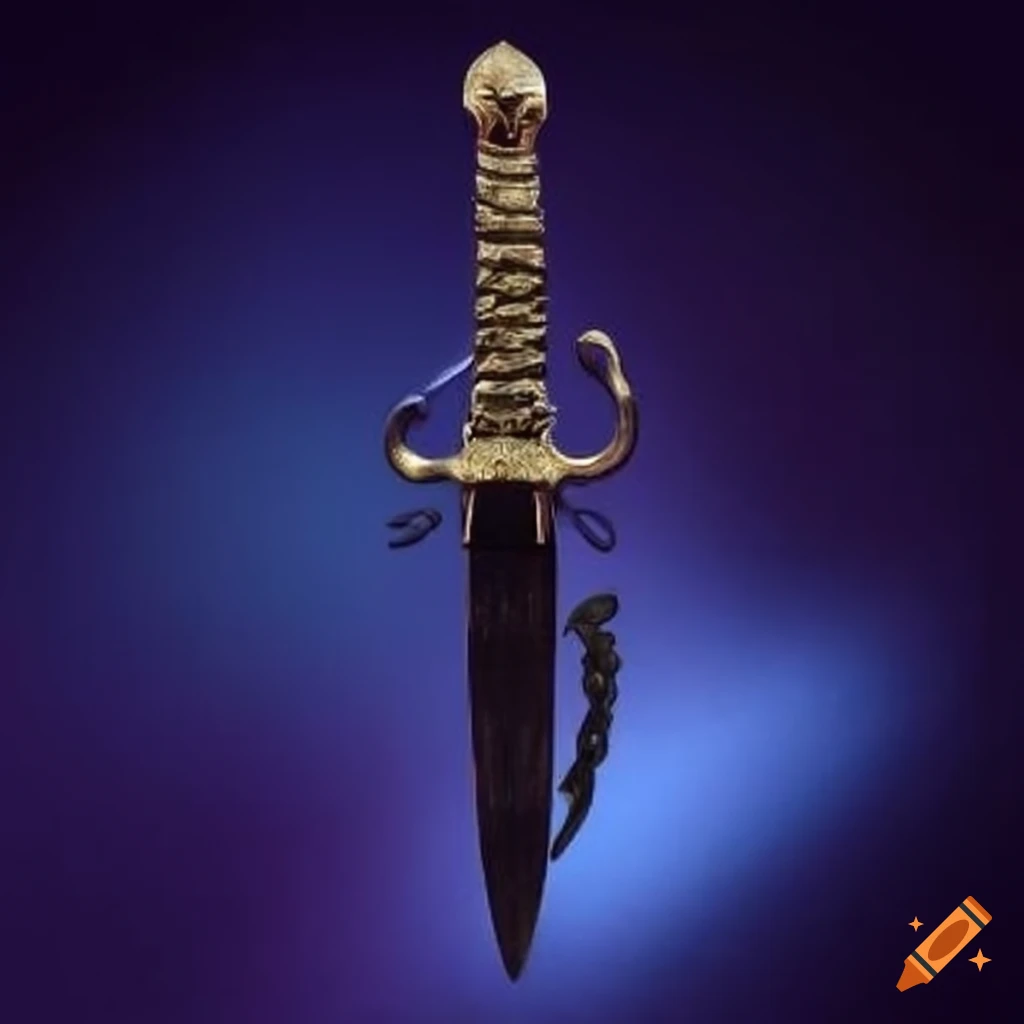 Artistic representation of a dagger with music elements on Craiyon