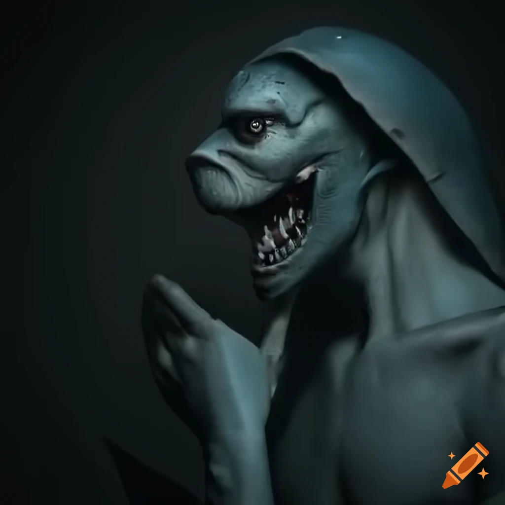 Illustration of a humanoid shark warrior on Craiyon