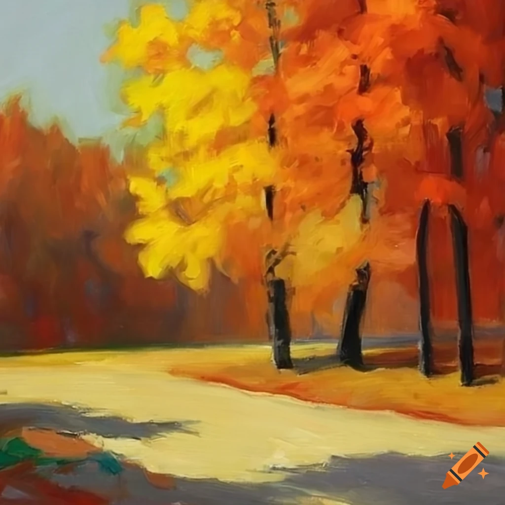 Fall trees oil painting in edward hopper style
