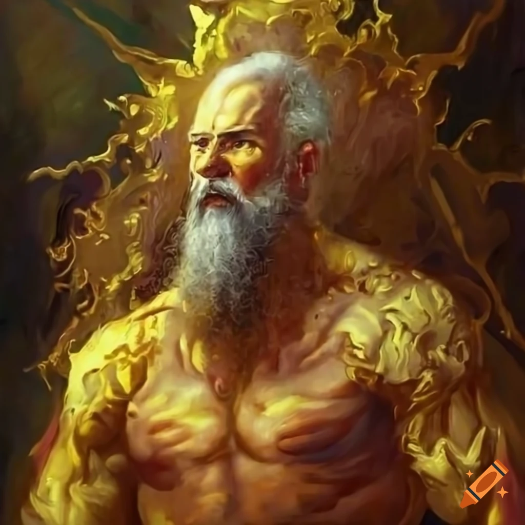 Oil painting of a Holy warrior in battle stance on Craiyon