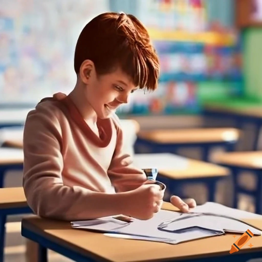 Students working on assignments in a classroom on Craiyon