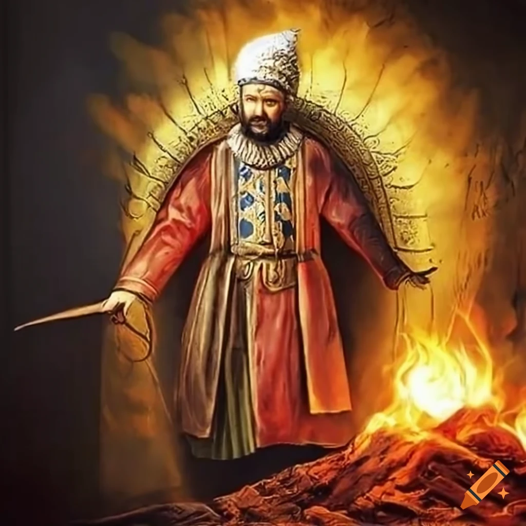Portrait of Suleiman the Magnificent with fiery background on Craiyon