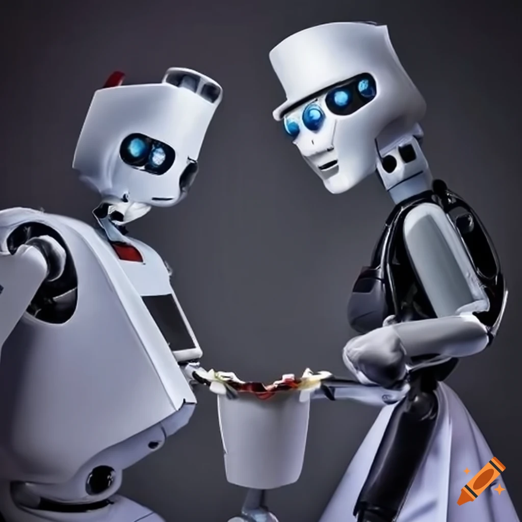 Illustration of a robot butler and maid