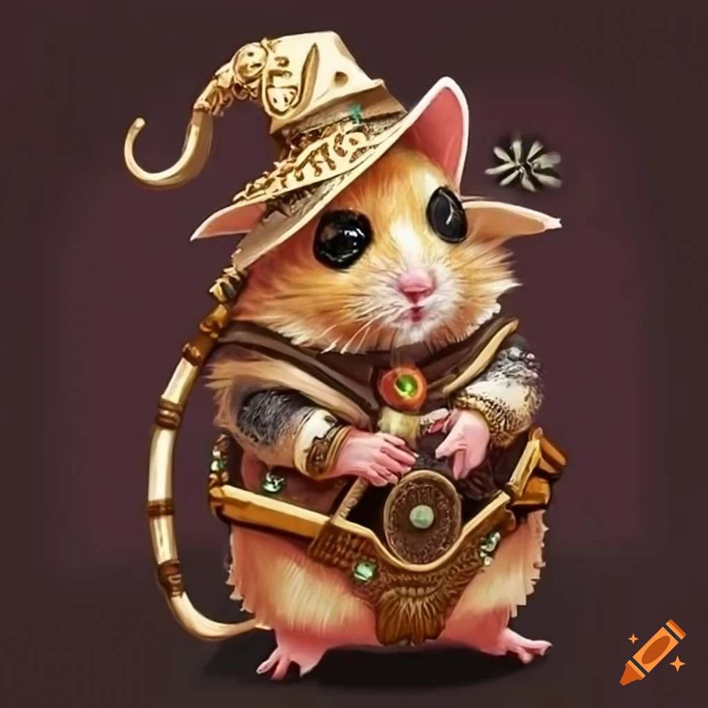 Steampunk-style hamster wizard