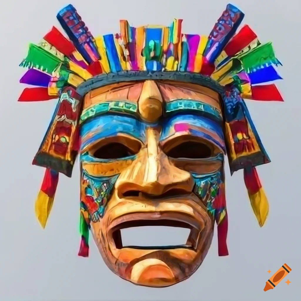 Colorful aztec mask with manga rendering