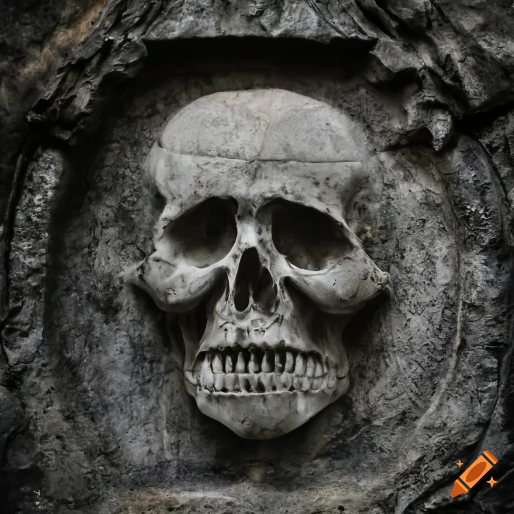 Carving of a skull on an ancient gravestone on Craiyon