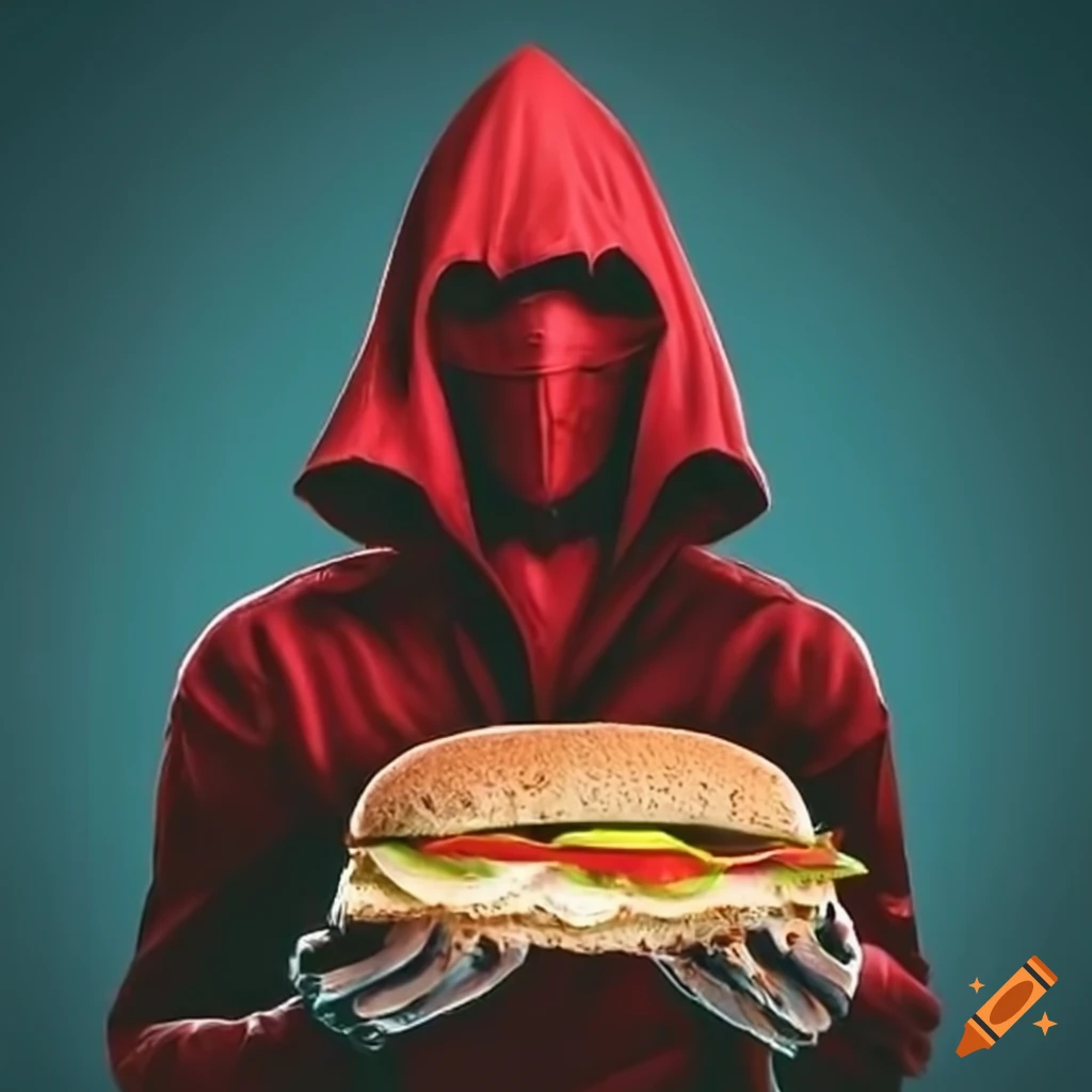 Humorous image of a cult leader holding a sub sandwich on Craiyon