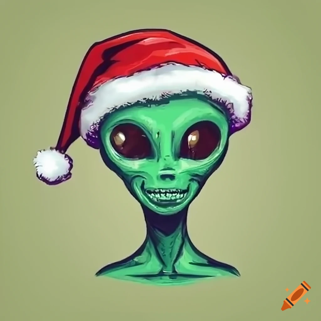 Cool alien guy wearing a santa hat