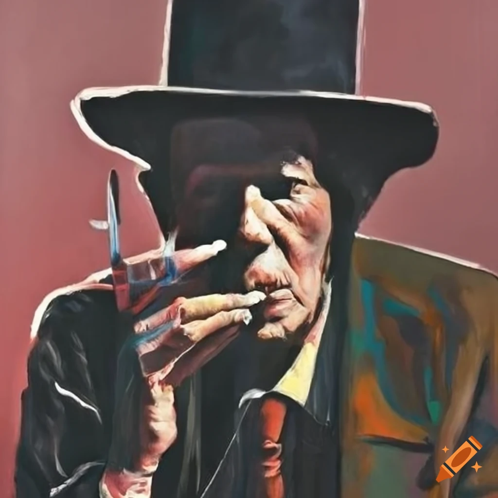 Tom waits smoking in an australian interior painting