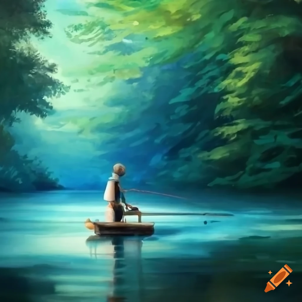 Illustration of a princess fishing by a lake on Craiyon