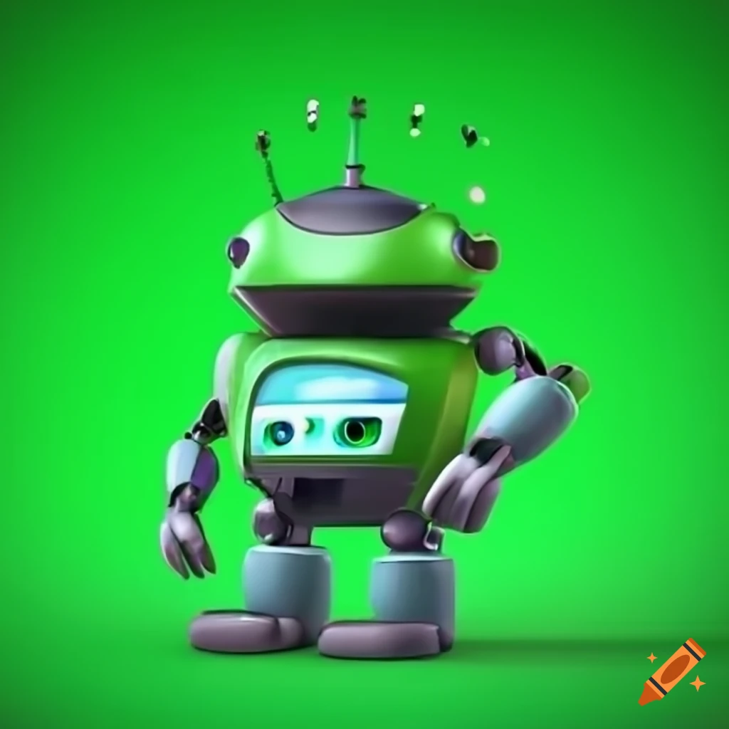 3d pixar-style robot on green screen on Craiyon
