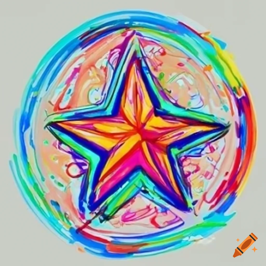 Color pen and ink sketch of a star on white background