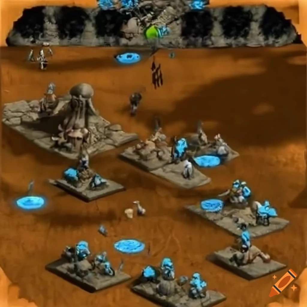 Screenshot of cavemen and vehicles in a rts game on Craiyon