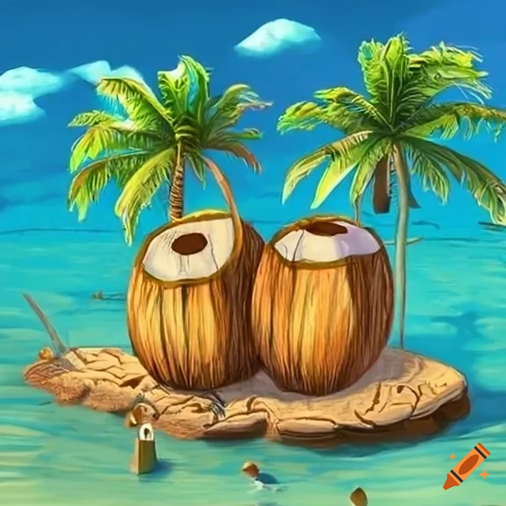 Cartoon coconut island illustration
