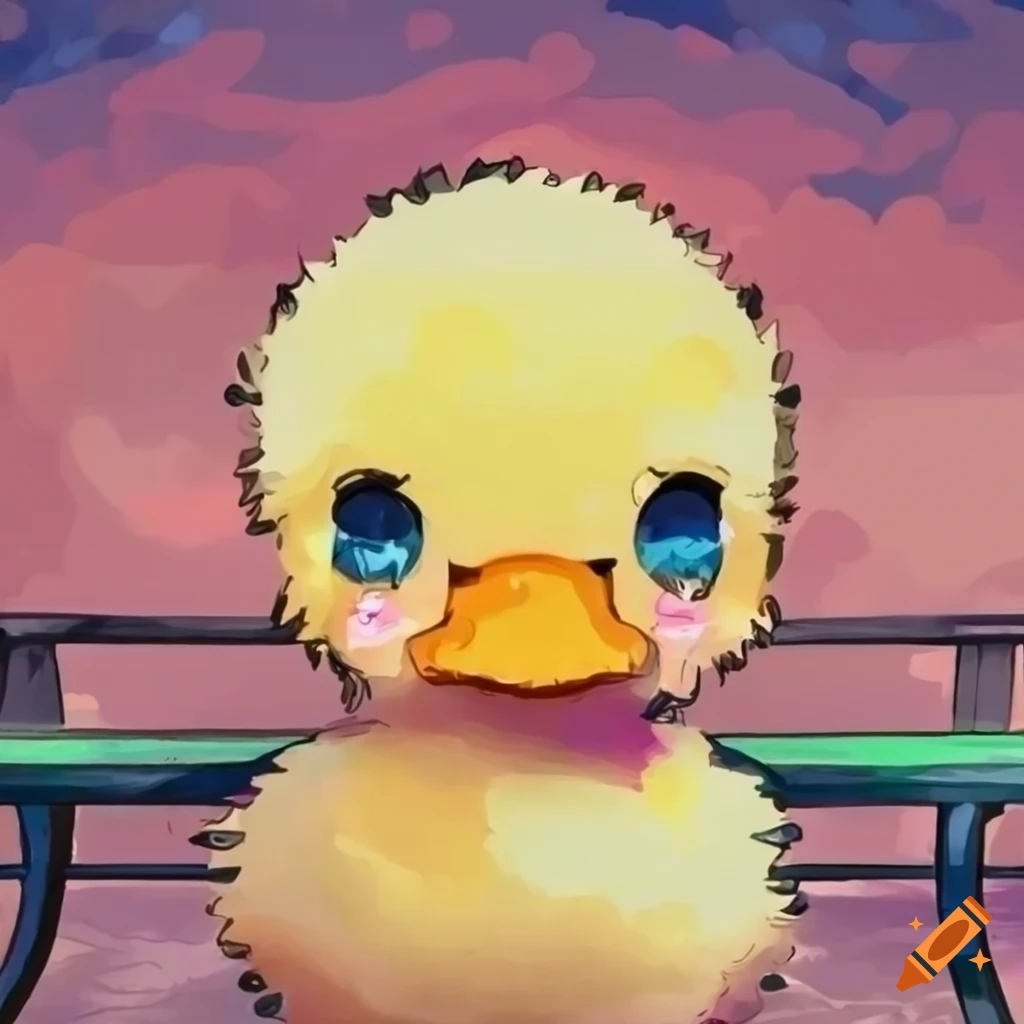 Illustration of a sad duckling sitting on a bench