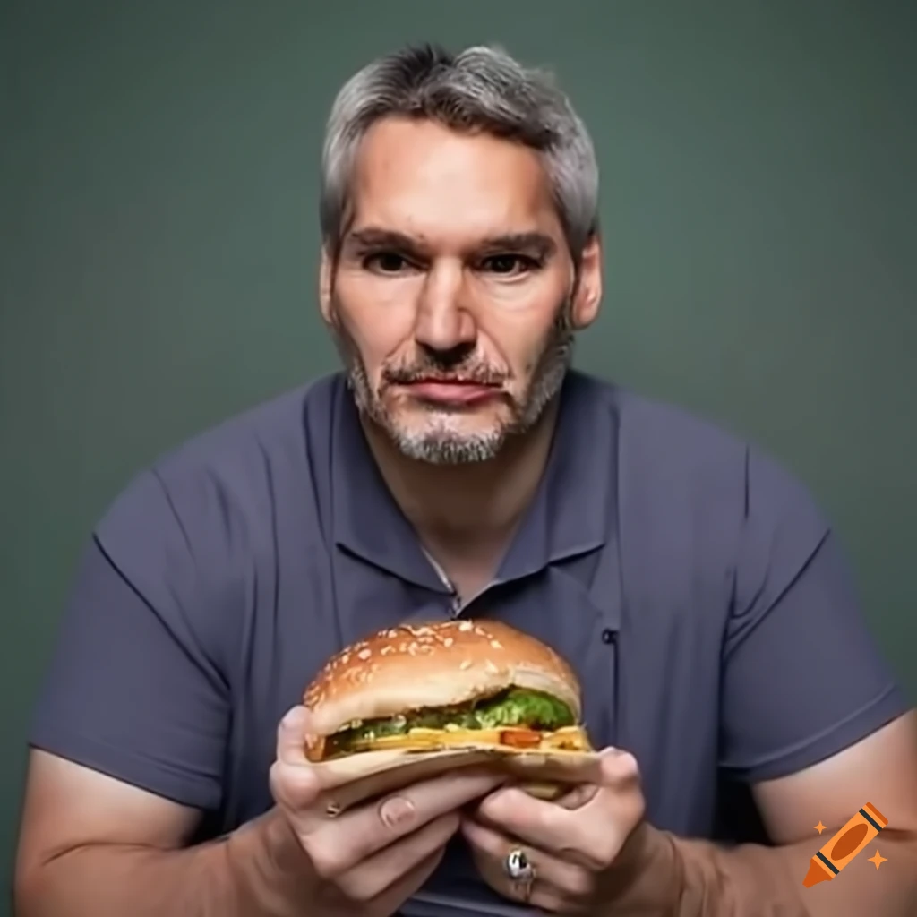 Karl Nehammer sitting in Mc Donalds with a Hamburger on Craiyon