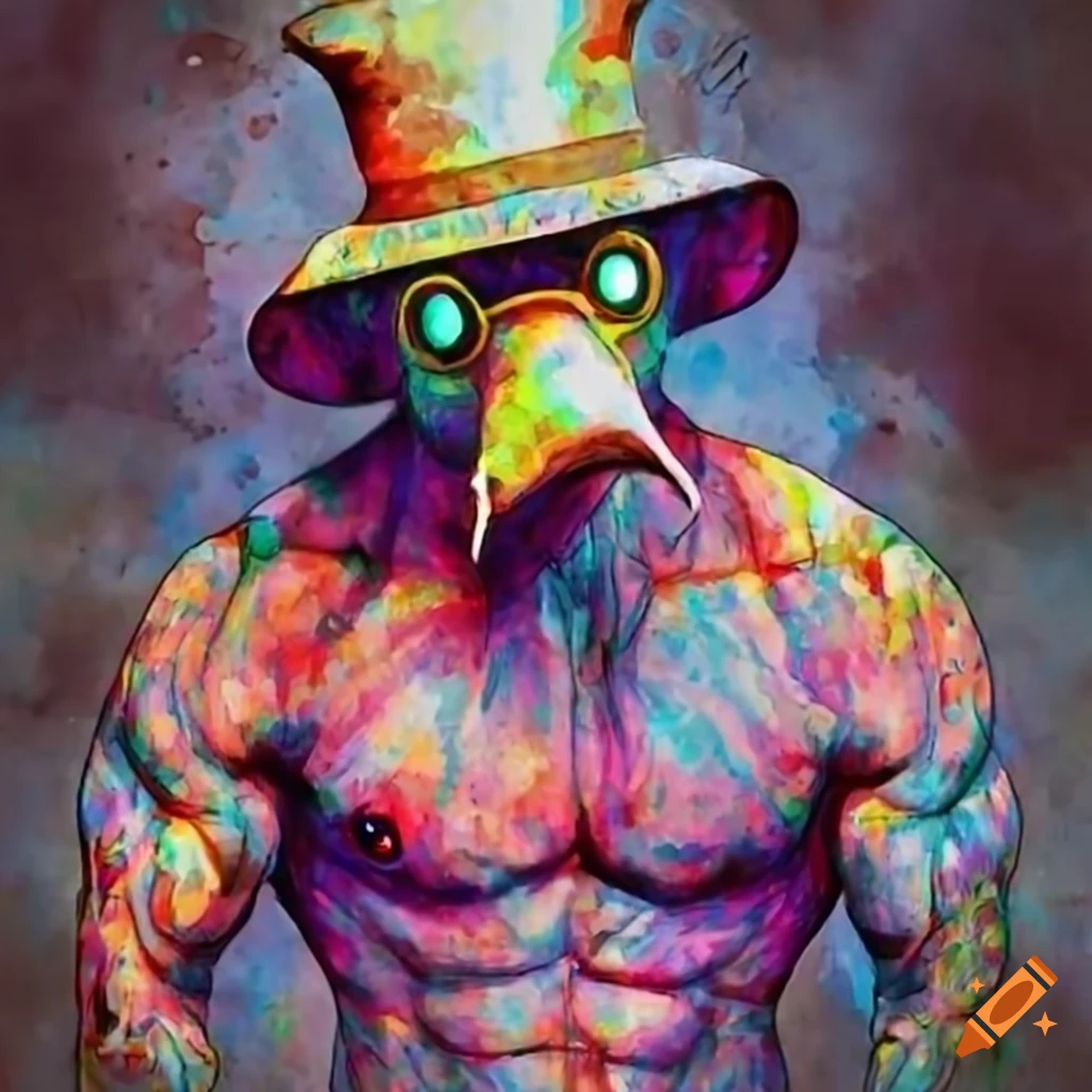 Plague doctor rat with a muscular physique