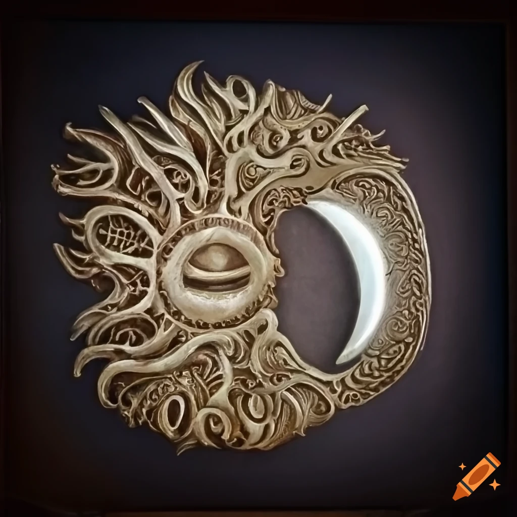 Artistic depiction of a half sun and half moon with a tree and Father Time on Craiyon