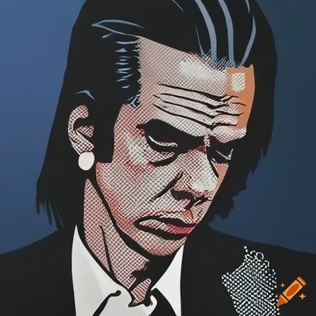 Painting of nick cave in roy lichtenstein style on Craiyon